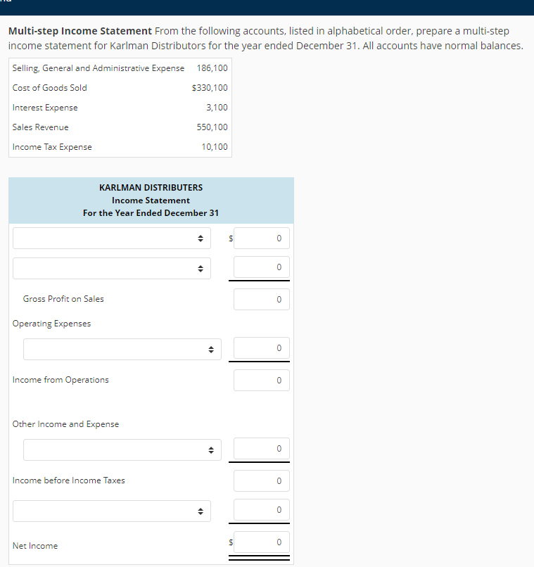 Solved Multi-step Income Statement From the following | Chegg.com