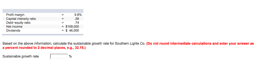 Solved Profit margin Capital intensity ratio Debt-equity | Chegg.com