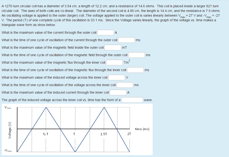 Solved A 1270 turn circular coil has a diameter of 3.84 cm. | Chegg.com