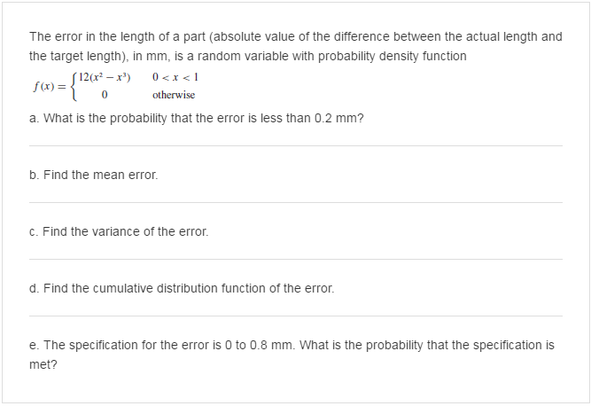 Solved The error in the length of a part (absolute value of | Chegg.com