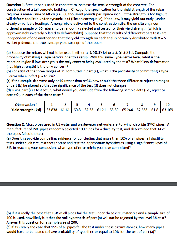Solved Steel rebar is used in concrete to increase the | Chegg.com