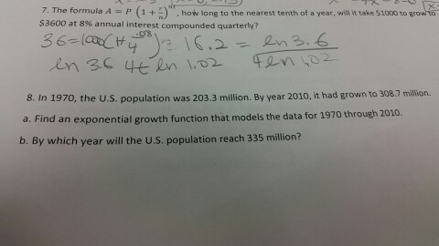 Solved The formula A = p (1 + r/n), how long to the nearest | Chegg.com