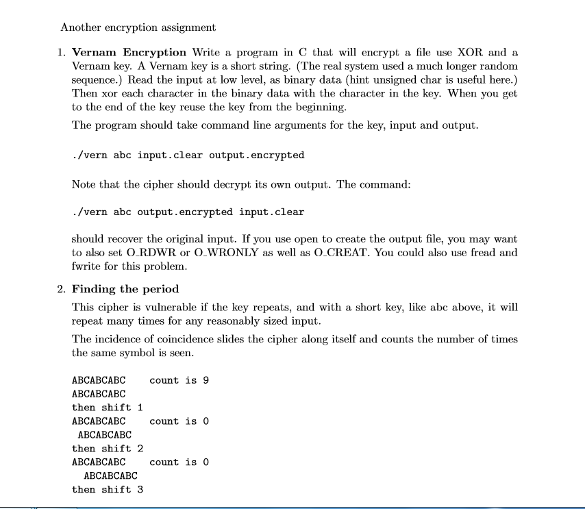 Another encryption assignment 1. Vernam | Chegg.com