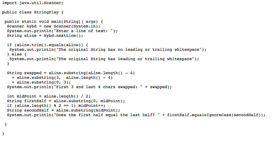 Solved import java.util.scanner public class StringPlay | Chegg.com