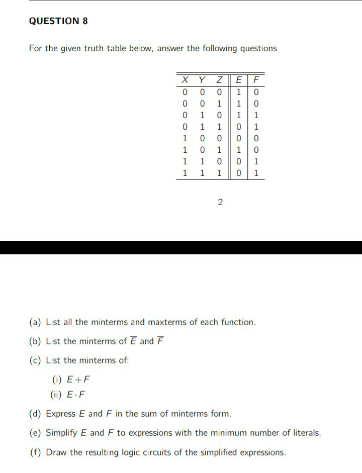 Solved QUESTION 8 For the given truth table below, answer | Chegg.com