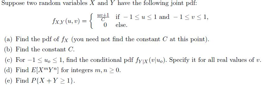 Suppose two random variables X and Y have the | Chegg.com