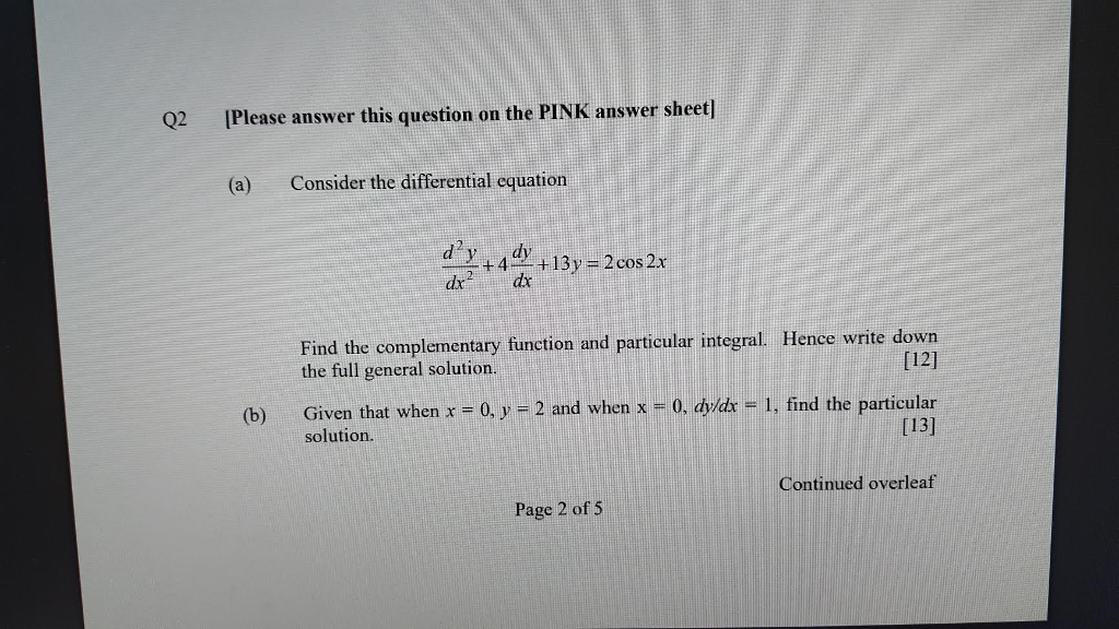 Solved Q2 IPlease answer this question on the PINK answer | Chegg.com