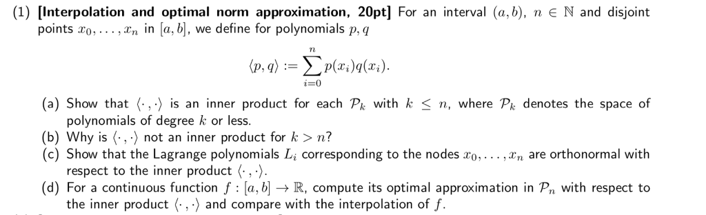 Solved (1) [Interpolation and optimal norm approximation, | Chegg.com