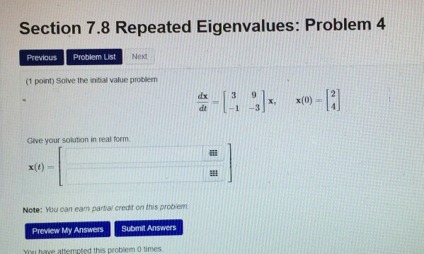 Solved Section 7.8 Repeated Eigenvalues: Problem 4 | Chegg.com