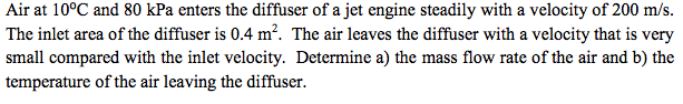 Solved Air at 10 deg C and 80 kPa enters the diffuser of a | Chegg.com