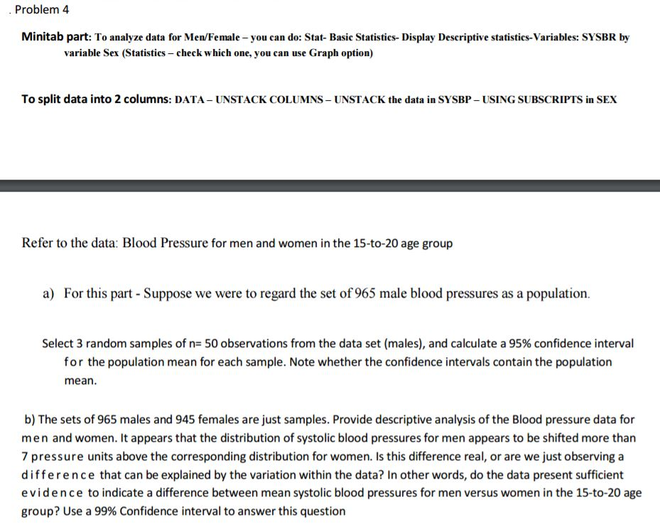 Minitab Part To Analyze Data For Men Female You