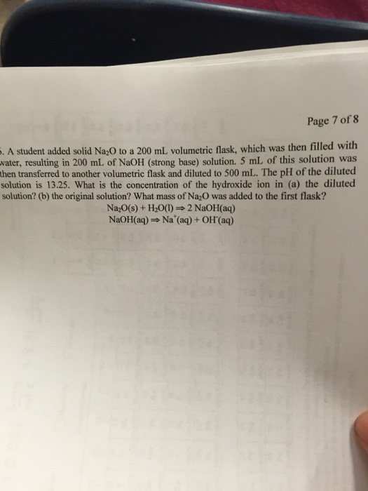 Solved A student added solid Na2O to a 200 mL volumetric | Chegg.com