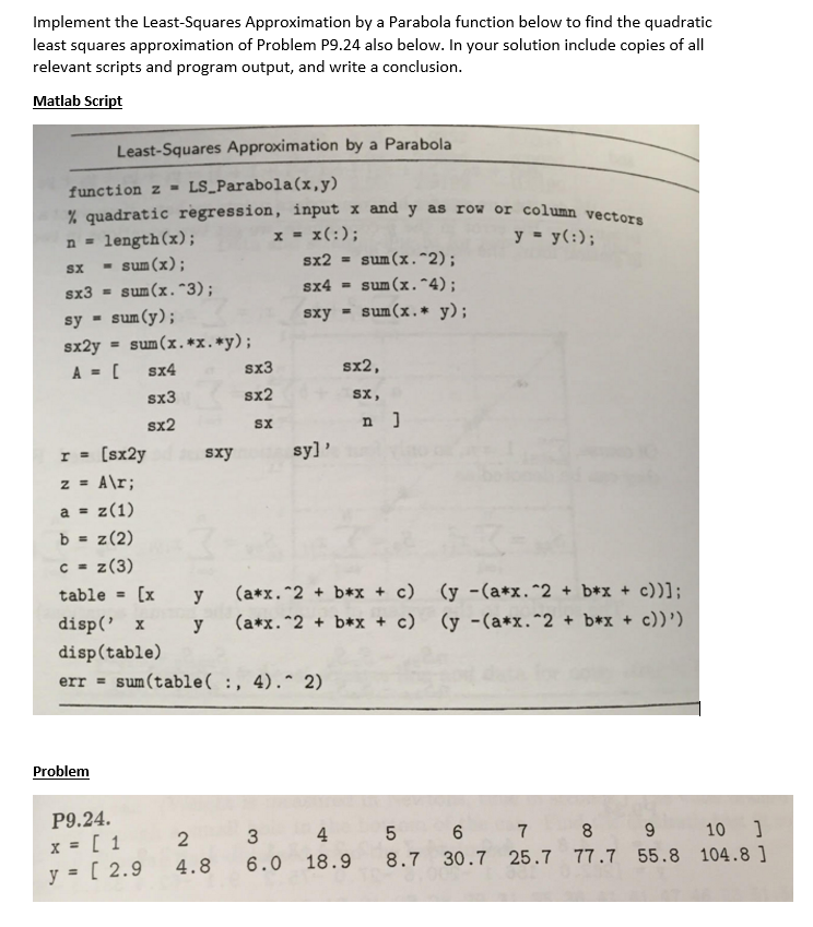 Solved Implement the Least-Squares Approximation by a | Chegg.com