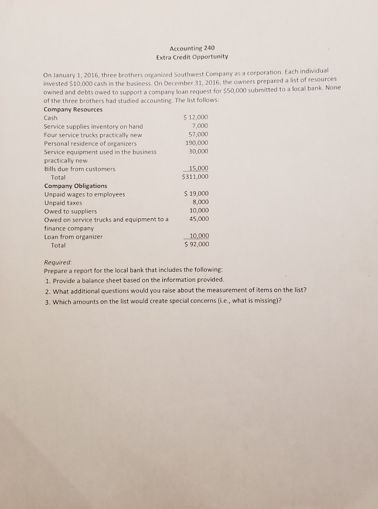 Solved Accounting 240 Extra Credit opportunity On January 1, | Chegg.com