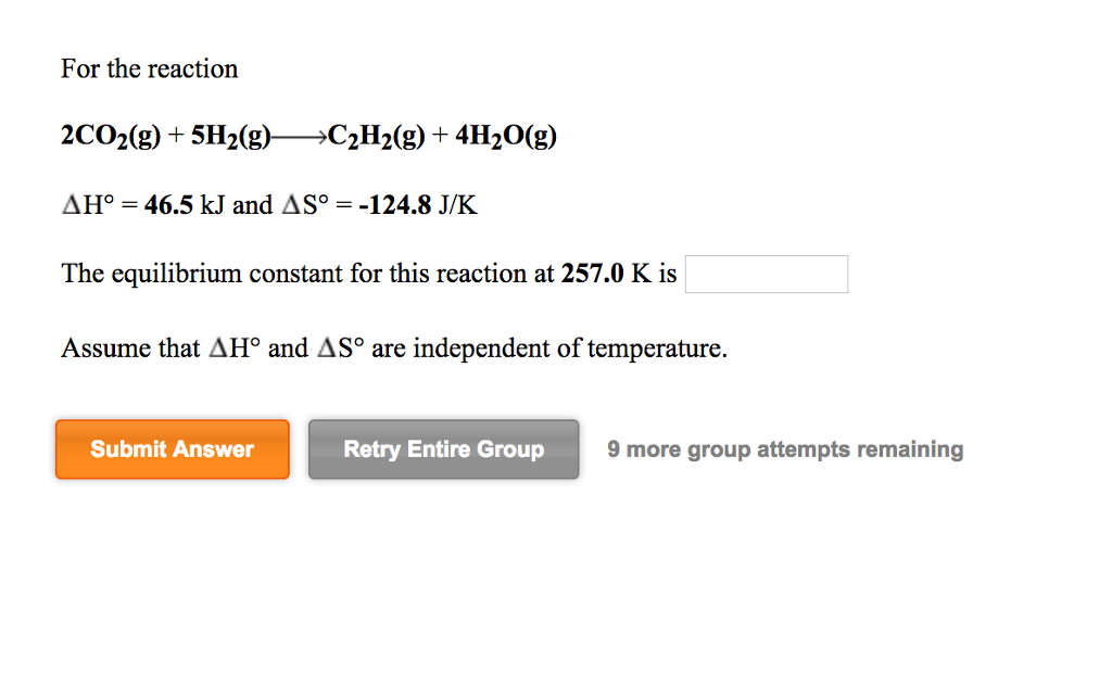Solved For the reaction 2CO2(g) +5H2(g)C2H2(g) + 4H20(g) AH | Chegg.com