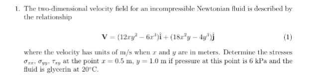Solved The two-dimensional velocity field for an | Chegg.com