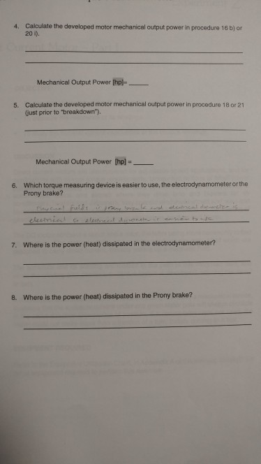 4. Calculate the developed motor mechanical output | Chegg.com