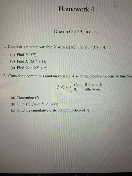 Solved Consider a random variable X with E(X) = 2. Var(X) = | Chegg.com