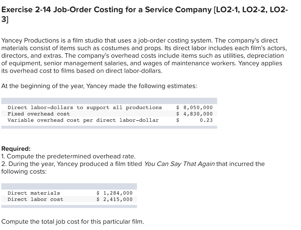 Solved Exercise 2-14 Job-Order Costing for a Service Company | Chegg.com