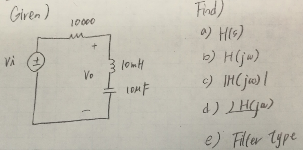 Solved Given100 Tnd) lo000 lomH b) H(j) e) Filr type ter | Chegg.com