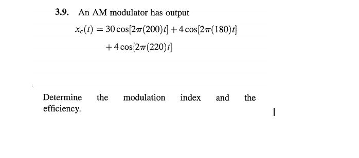 Solved 3.9. An AM modulator has output Determine the | Chegg.com