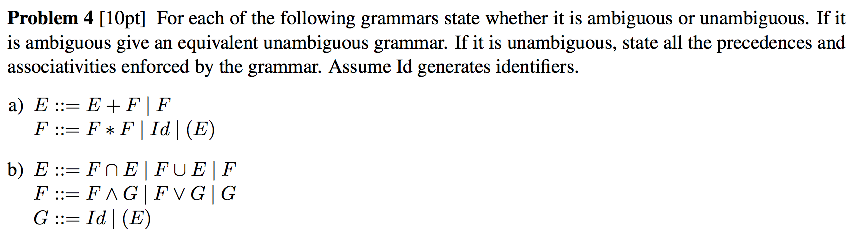 Solved For each of the following grammars state whether it | Chegg.com