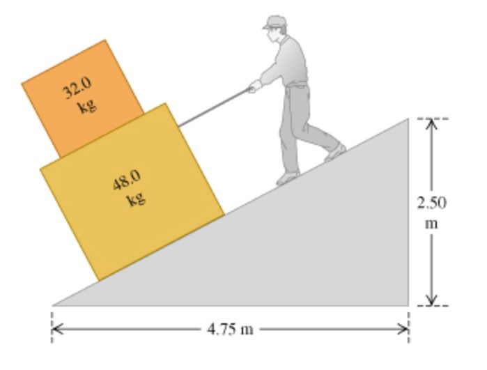 Solved You are pulling two boxes up a ramp, one on top of | Chegg.com