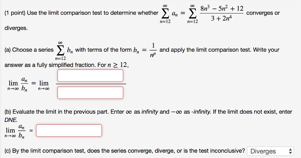 Solved co (1 point) Use the limit comparison test to | Chegg.com