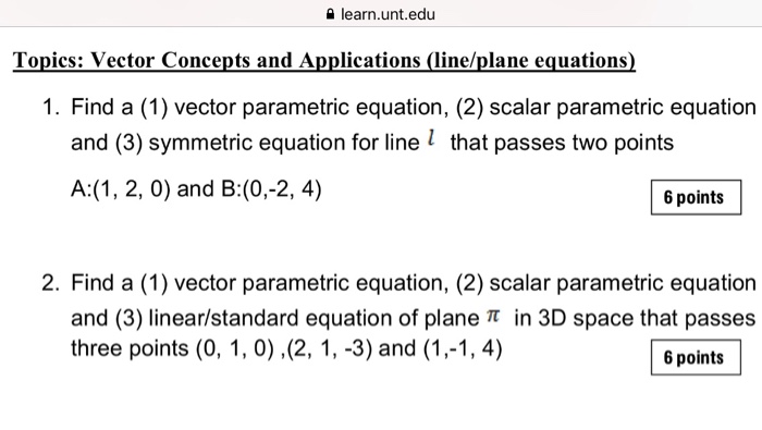 Solved Find a vector parametric equation, scalar parametric | Chegg.com | Chegg.com
