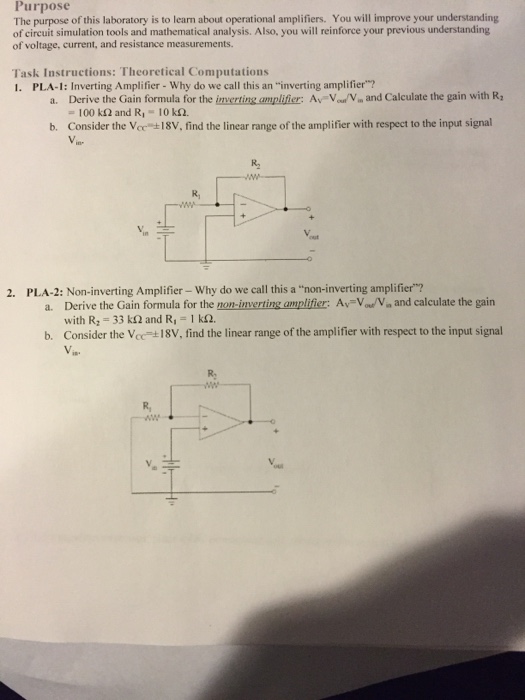 Solved Inverting amplifier. Derive the gain formula for the | Chegg.com
