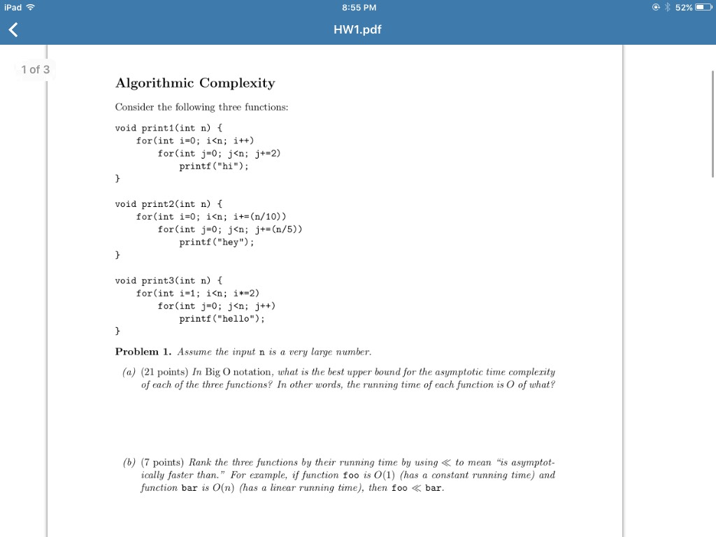 Solved Algorithmic Complexity Consider the following three | Chegg.com