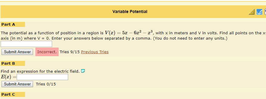 Solved Variable Potential Part A The potential as a function | Chegg.com