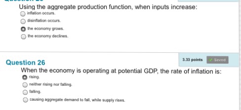 Solved Using the aggregate production function, when inputs | Chegg.com