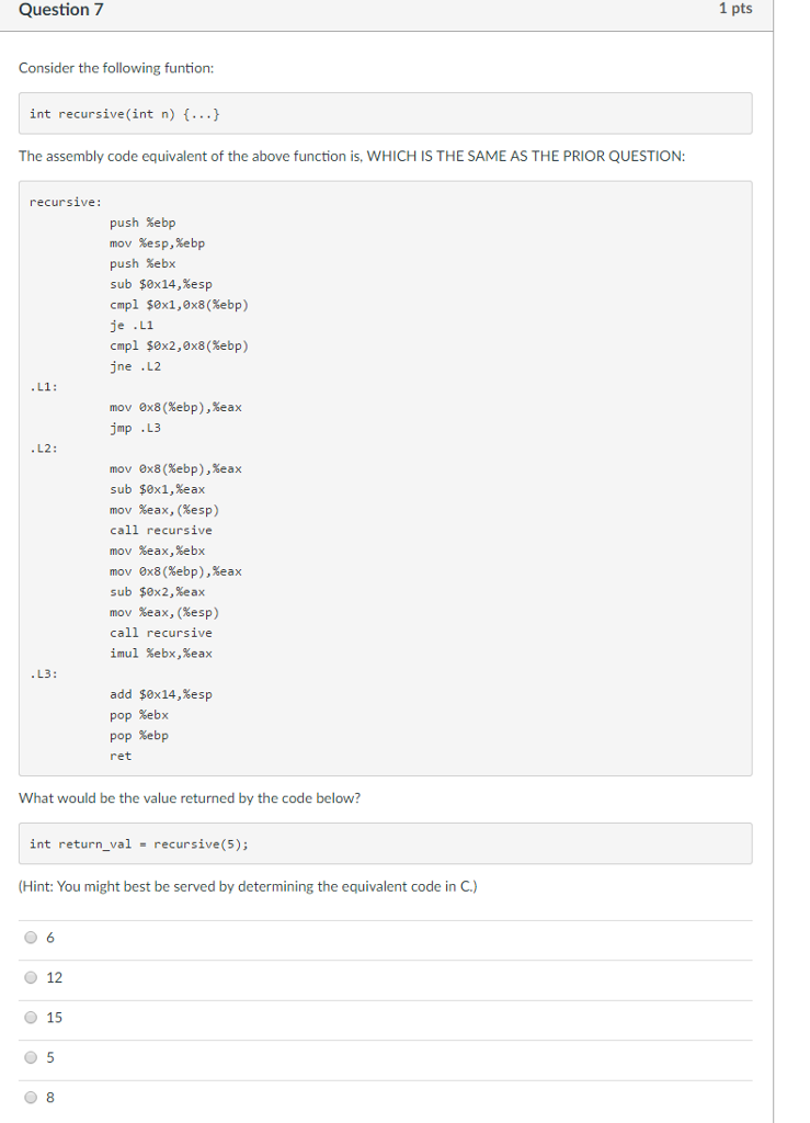 Solved Consider The Following Funtion Int Recursive Int N