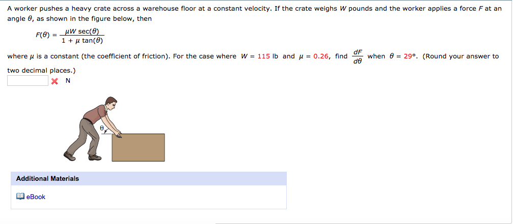 Solved A worker pushes a heavy crate across a warehouse | Chegg.com