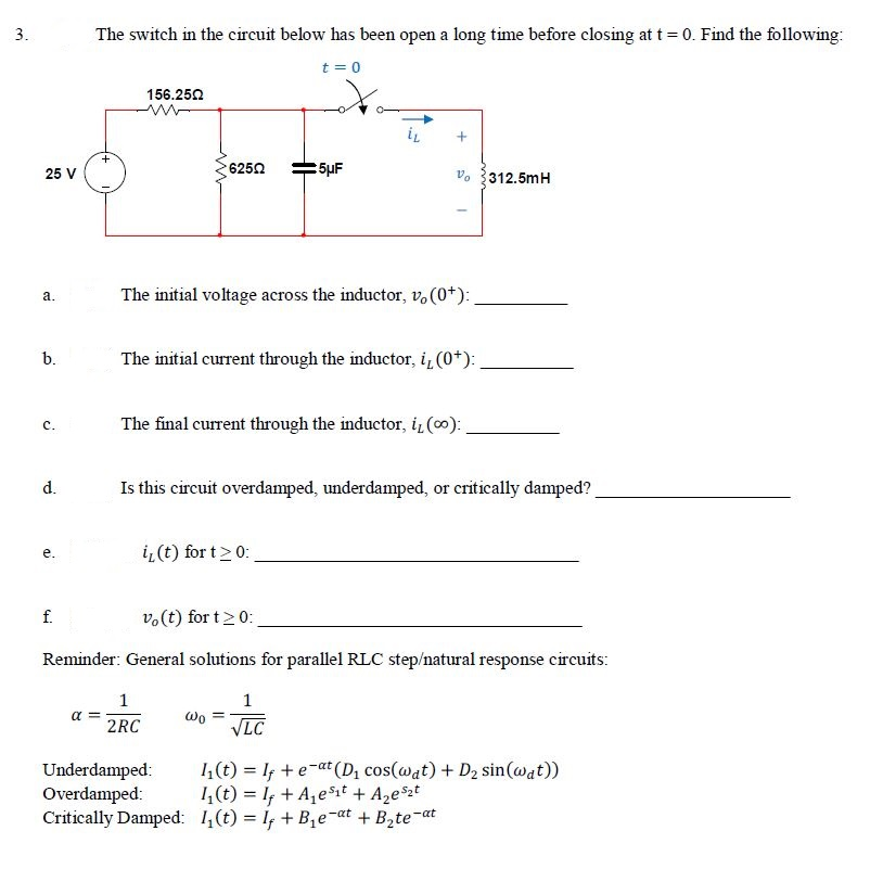 Solved The switch in the circuit below has been open a long | Chegg.com