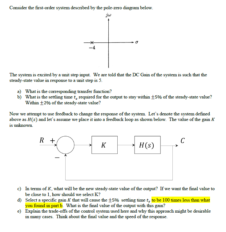 Solved Consider the first-order system described by the | Chegg.com