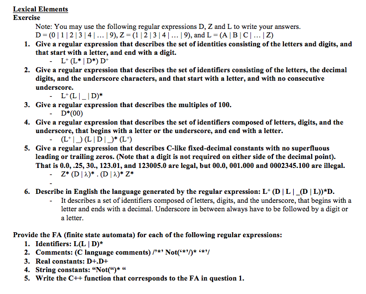 Solved Lexical Elements Exercise Note: You may use the | Chegg.com