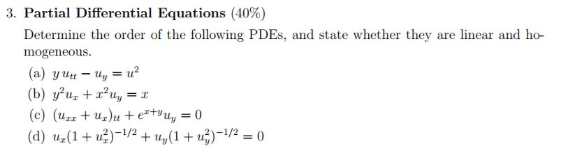 Solved 3. Partial Differential Equations (40%) Determine the | Chegg.com
