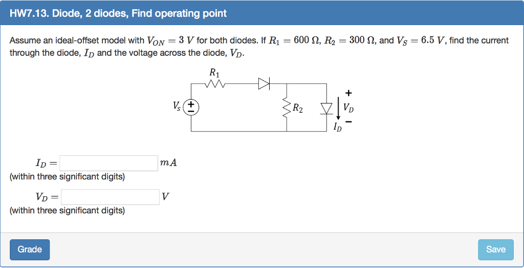 Solved HW7.13. Diode, 2 diodes, Find operating point 600 Ω, | Chegg.com