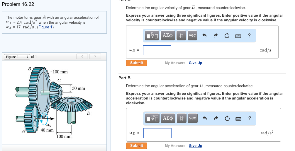 The motor turns gear A with an angular acceleration | Chegg.com