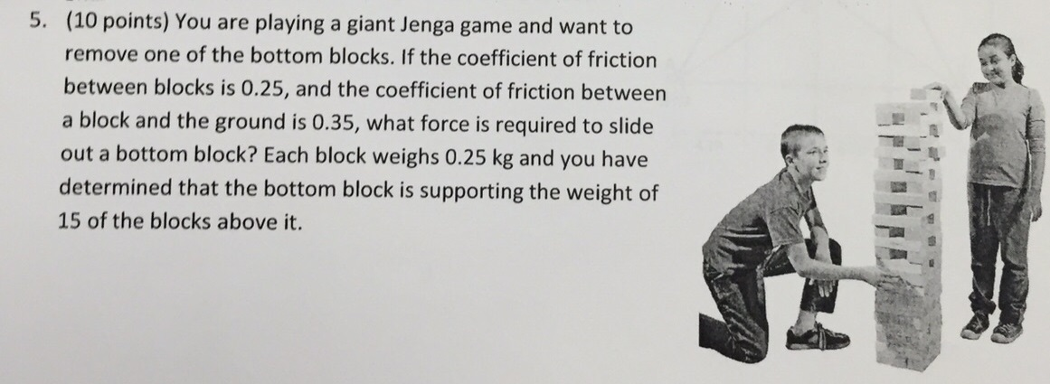 You are playing a giant Jenga game and want to remove | Chegg.com