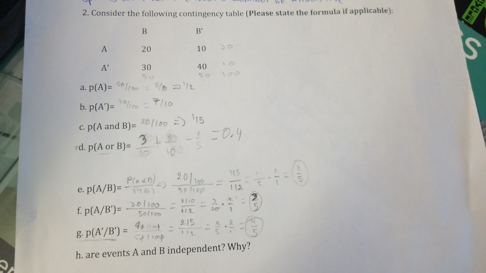 Solved LCloe 2. Consider the following contingency table | Chegg.com