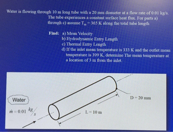 Solved Water is flowing through 10 m long tube with a 20 mm | Chegg.com