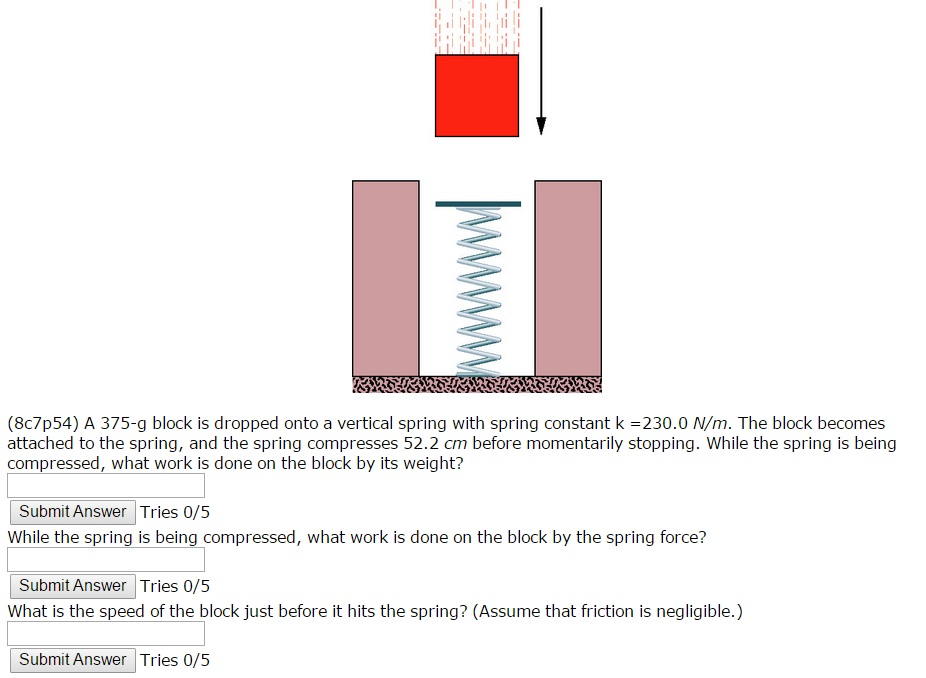 Solved A 375-g block is dropped onto a vertical spring with | Chegg.com