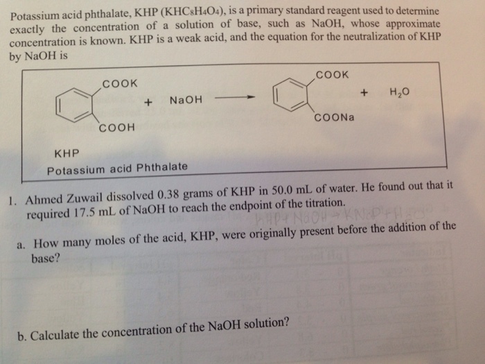 Solved Potassium acid phthalate, KHP (KHCsH404), is a | Chegg.com