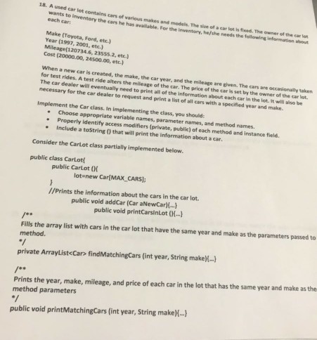 Solved 18. Aused car lot contains cars various and of Make | Chegg.com