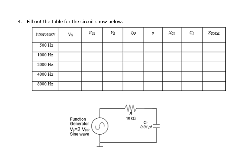 Solved 4. Fill out the table for the circuit show below: | Chegg.com