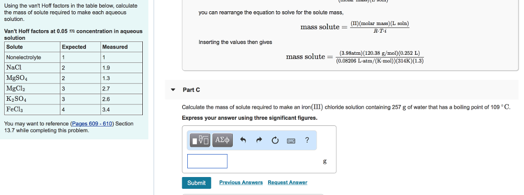 Solved Using the van't Hoff factors in the table below, | Chegg.com