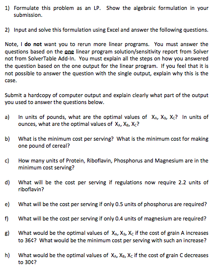 The diet problem, one of the earliest applications of | Chegg.com
